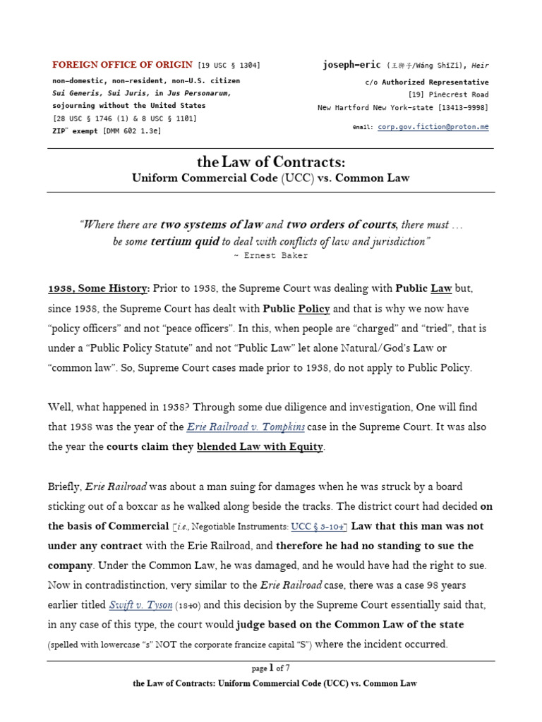 Law of Contracts - Uniform Commercial Code (UCC) vs. Common Law | PDF ...