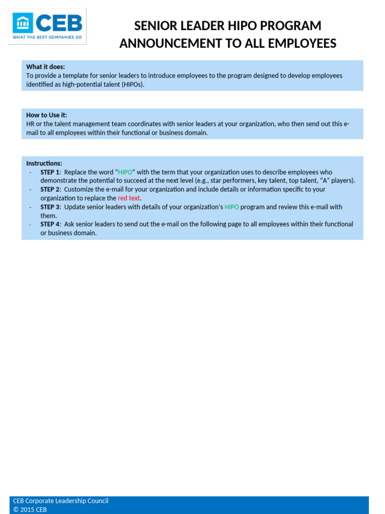 Senior Leader HIPO Program Guide | PDF | Talent Management ...