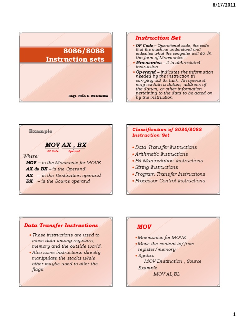 8086/8088 Data Transfer Instructions | PDF | Instruction Set | Pointer ...