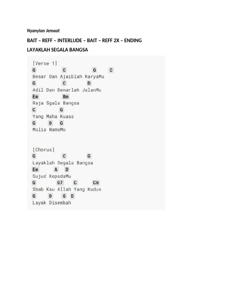 Lagu Ibadah Minggu 4 Agustus 2024 | PDF