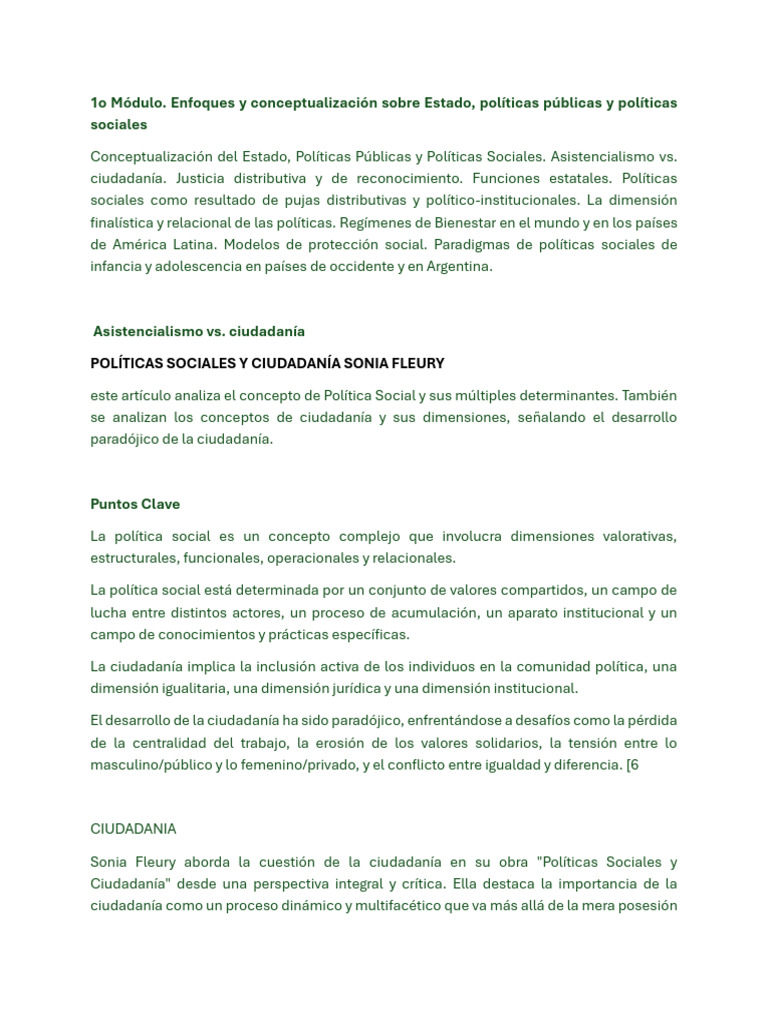 Políticas Sociales y Ciudadanía Sonia Fleury | PDF | Politica social | Ciudadanía