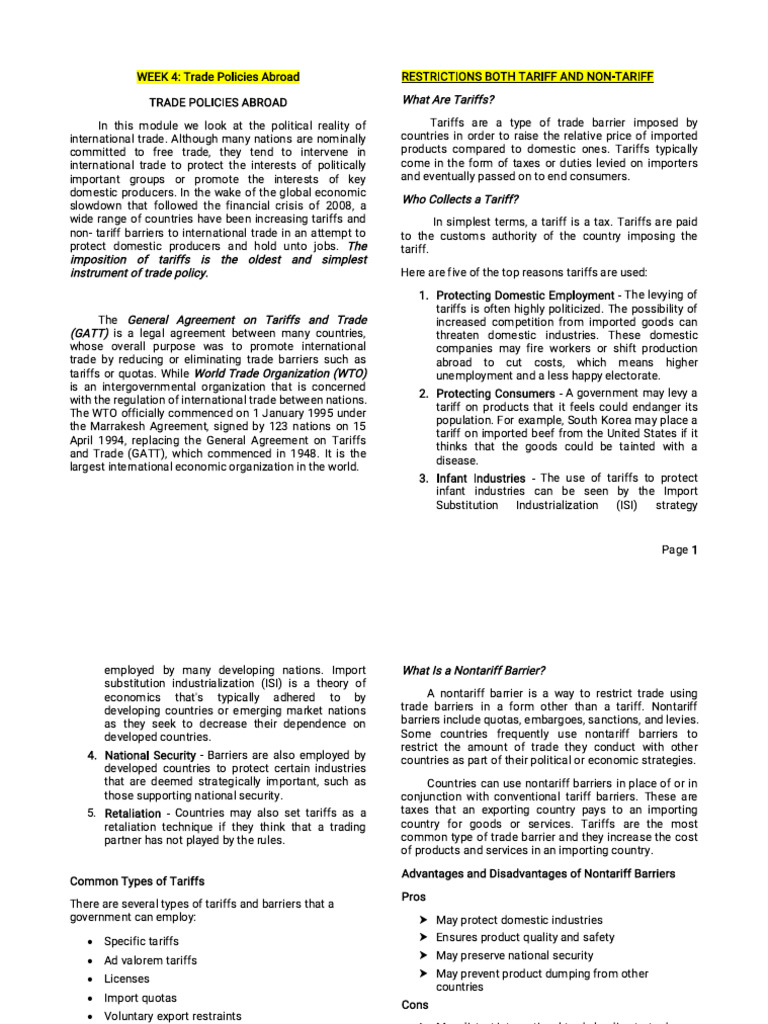Week 4 Ibt Handouts | PDF | Non Tariff Barriers To Trade | Tariff