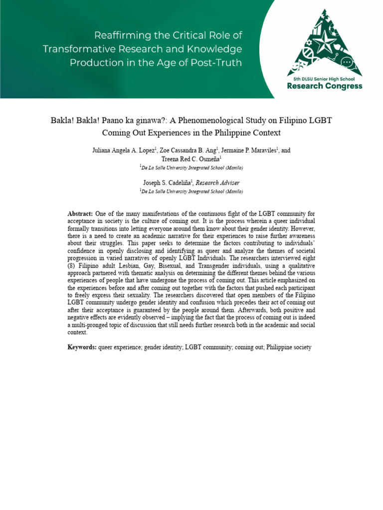 Bakla! Bakla! Paano Ka Ginawa - A Phenomenological Study On Filip | PDF