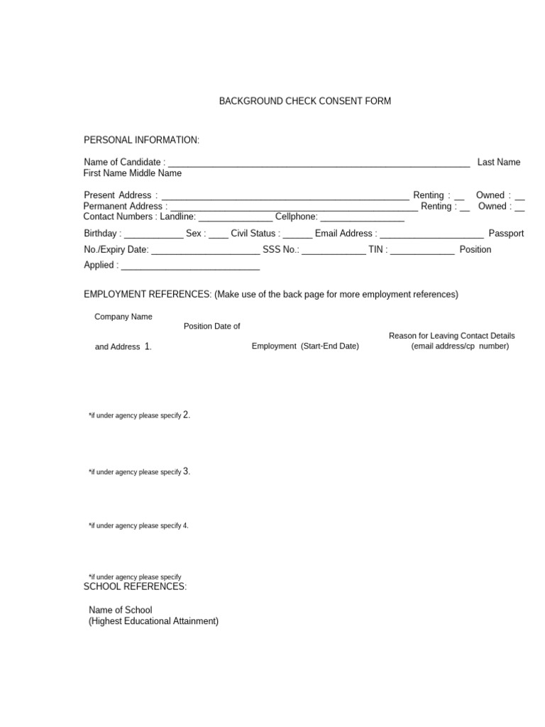HR-ForM-009.0 - Background Check Consent Form | PDF | Background Check ...