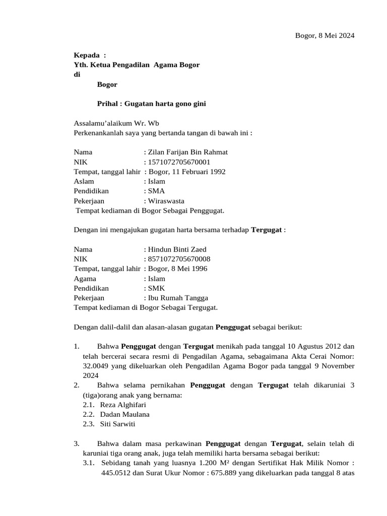 Gugatan Harta Gono Gini | PDF