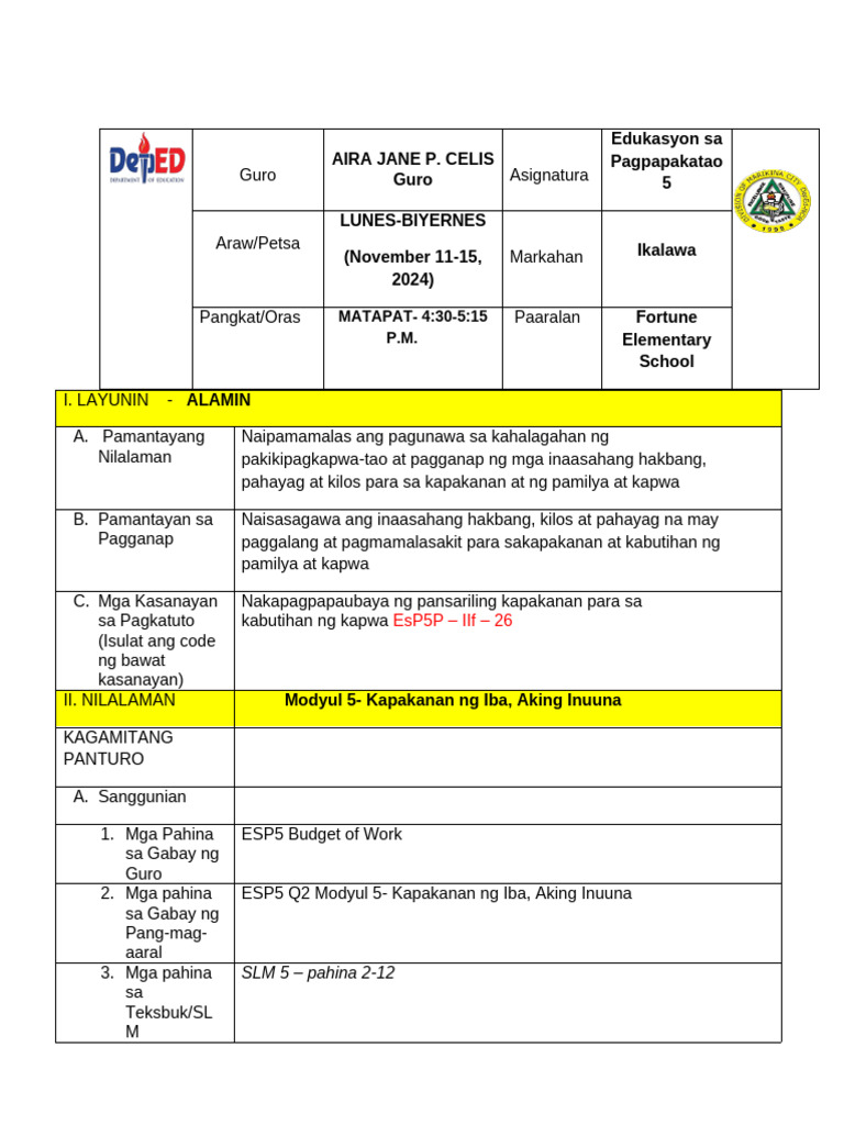 Esp Dlp Qrt2 Week6 Celis Aira Jane P Pdf