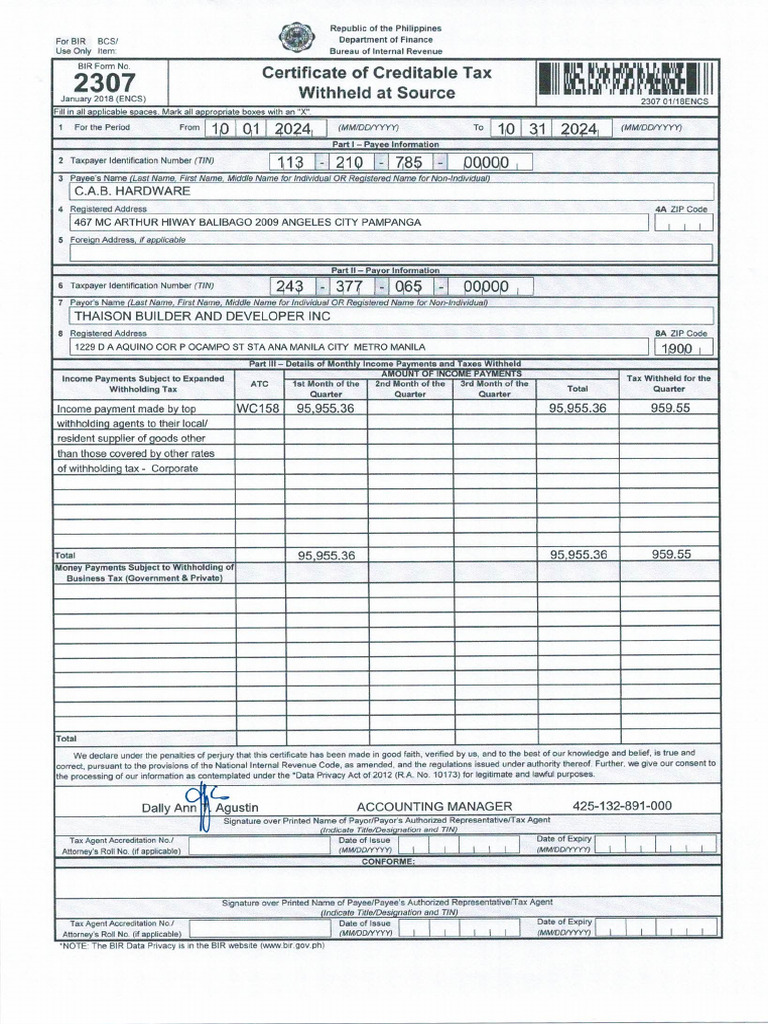 PO# 15471 CAB HARDWARE 2307_1 | PDF