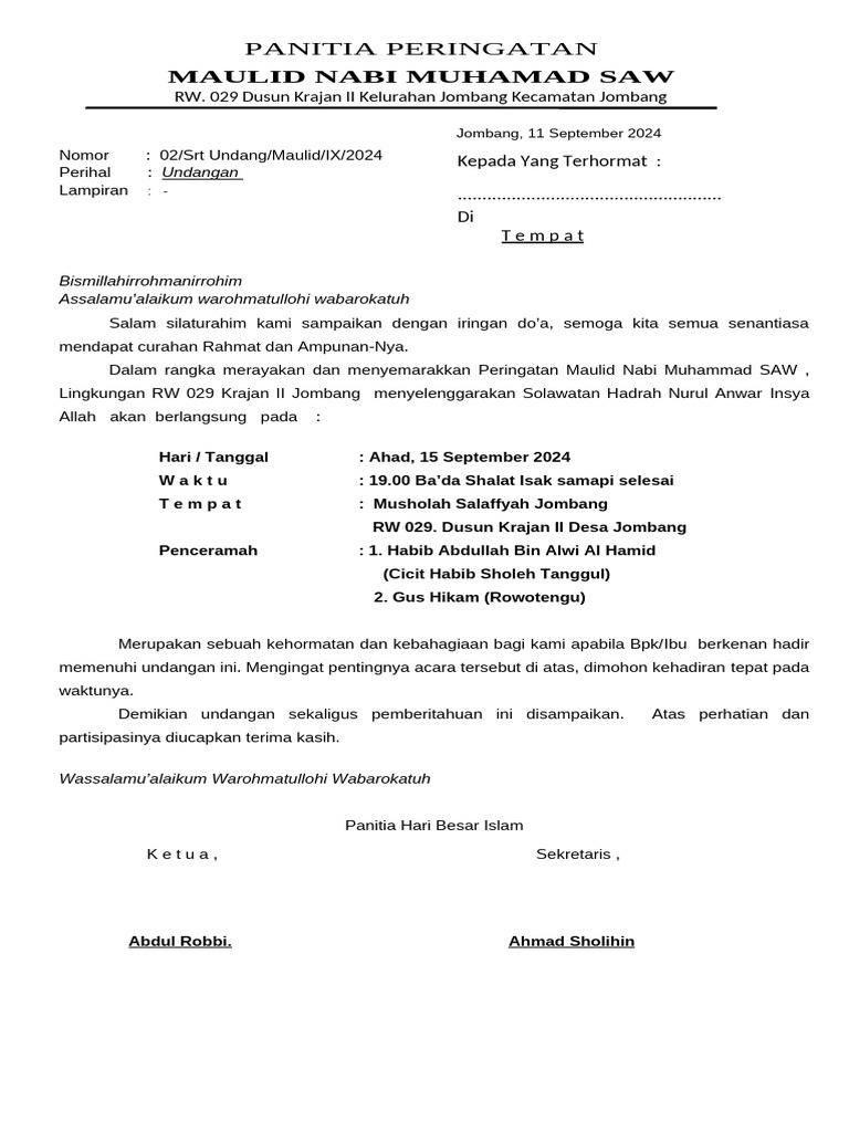 Surat Undangan Pengajian | PDF