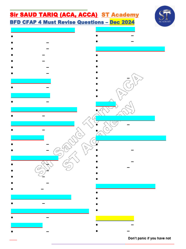 BFD Revision Questions by Sir Saud Tariq | PDF | Investing | Economies