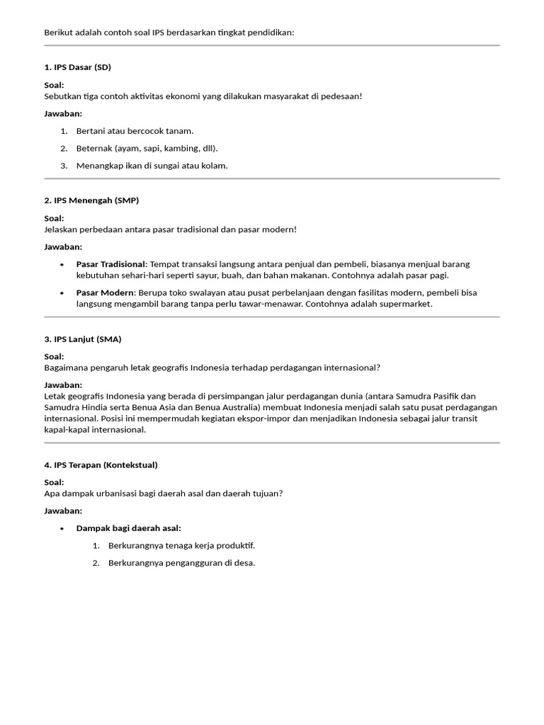 Contoh Soal IPS Berdasarkan Tingkat Pendidikan | PDF