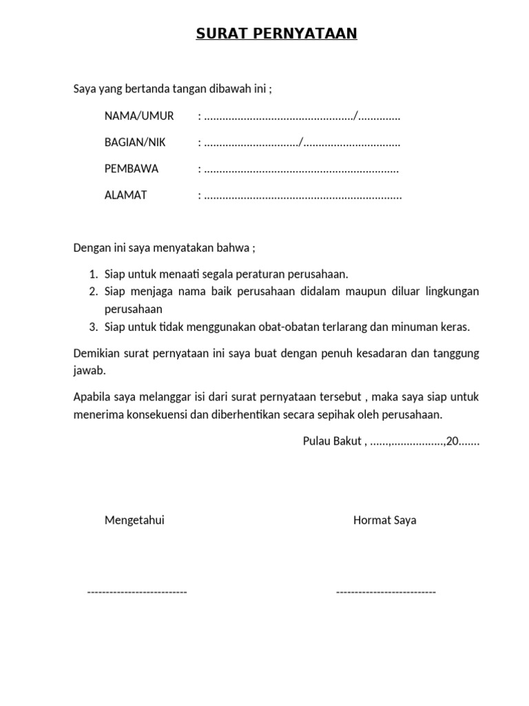 SURAT PERNYATAAN Yuyuy | PDF