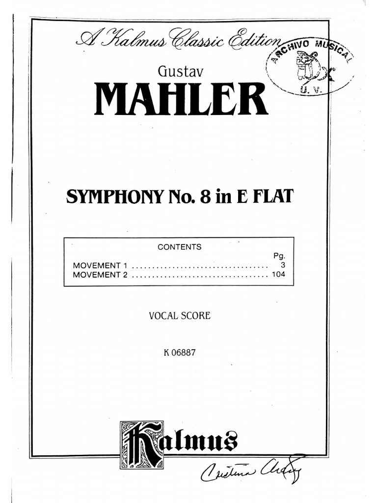 Mahler 8va Sinfonía (Edit. Kalmus) | PDF