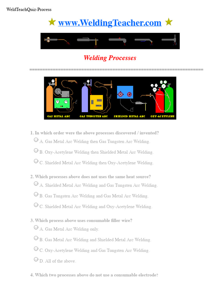 WeldTeachQuiz-welding Processes | PDF | Construction | Welding