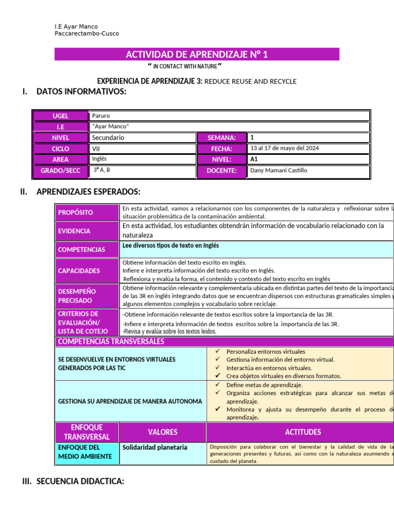 Sesion 1.reduce, Reuse | PDF | Aprendizaje | Evaluación