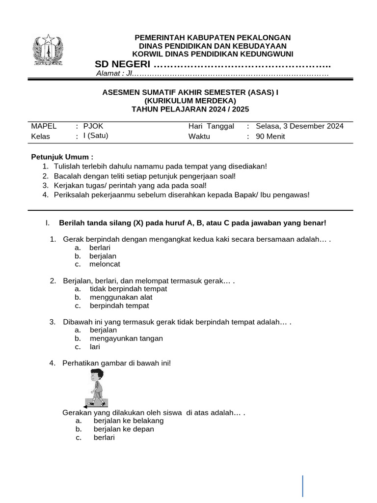 Soal Asas Pjok Kelas 1 Semester 1 | PDF
