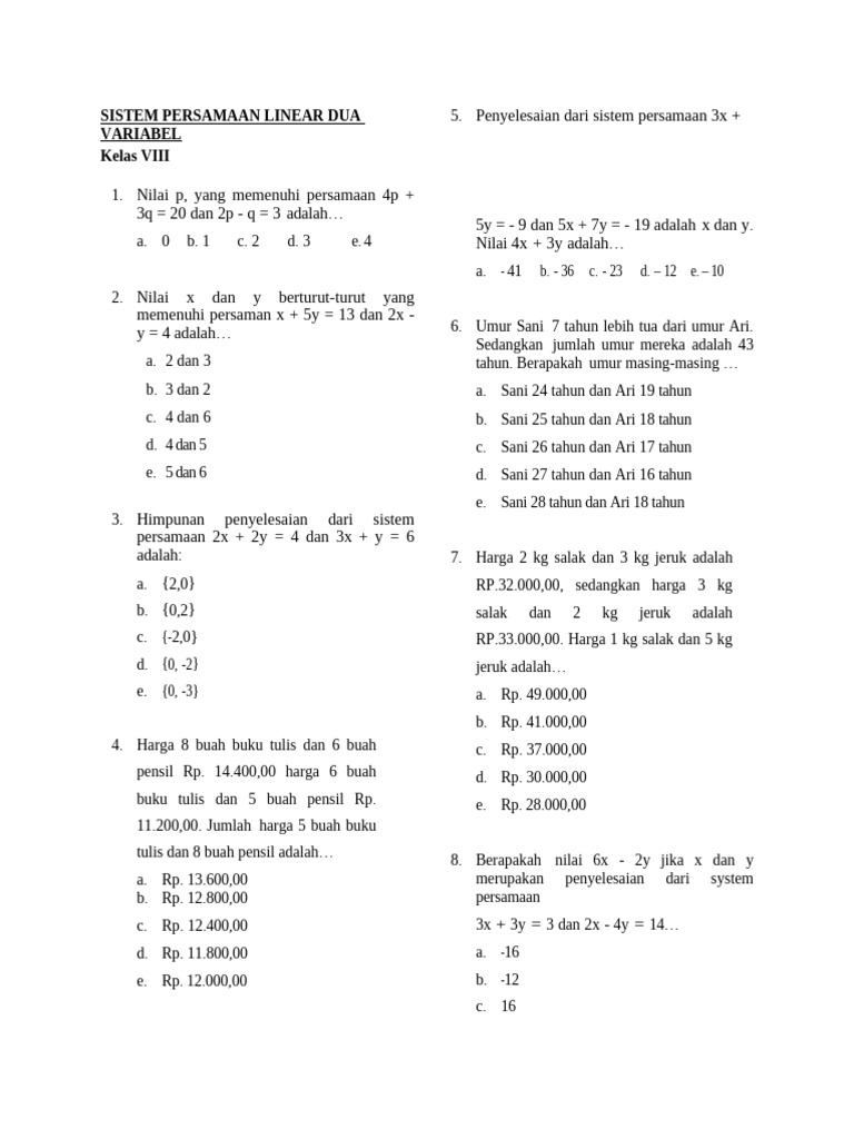Soal MTK Kelas Viii | PDF