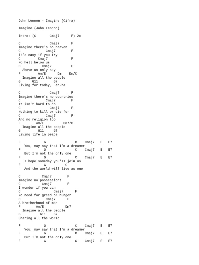 John Lennon Imagine Chords Guide | PDF | Religious Belief And Doctrine