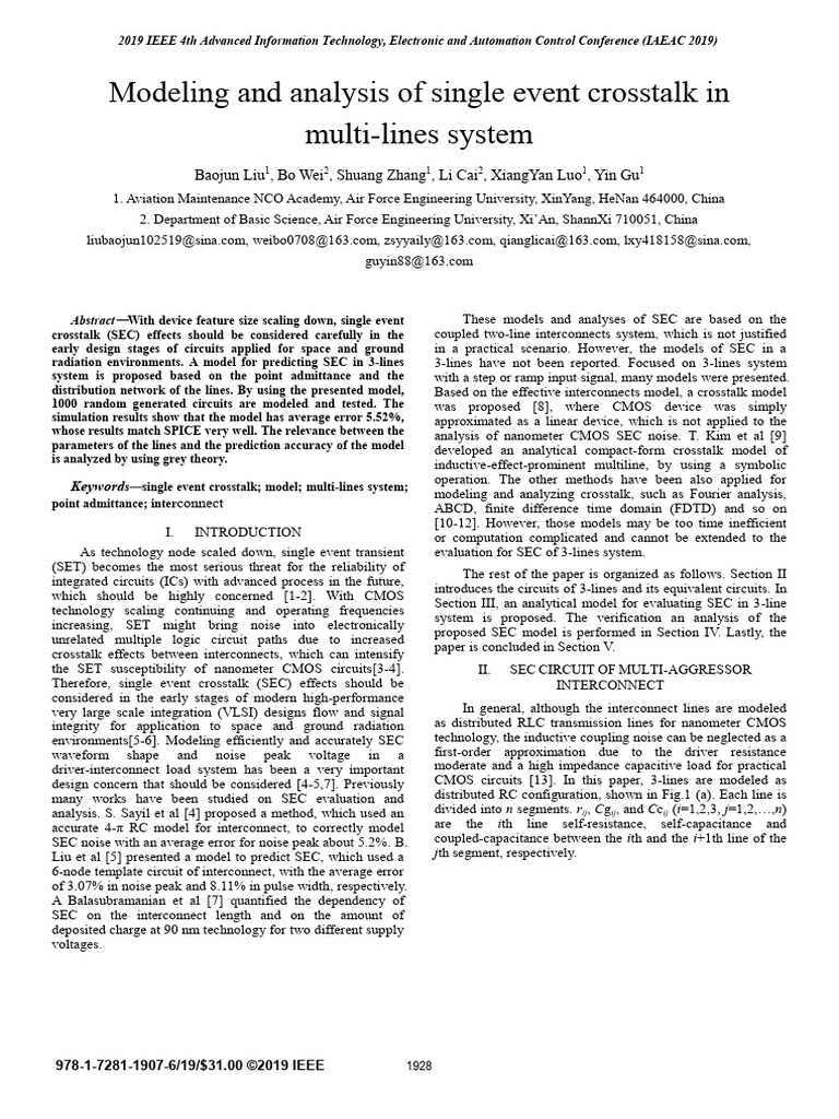 Modeling and Analysis of Single Event Crosstalk in Multi-Lines System | PDF | Spice | Electronic ...