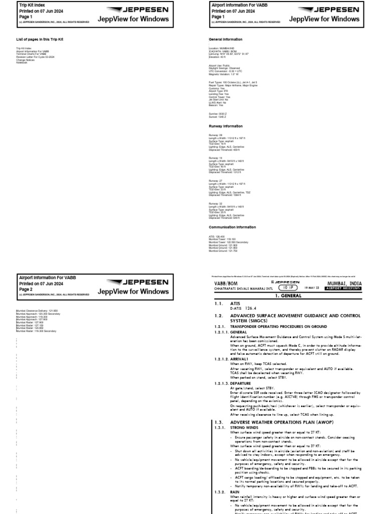 Mumbai VABB Airport Info & Charts | PDF | Runway | Transponder ...