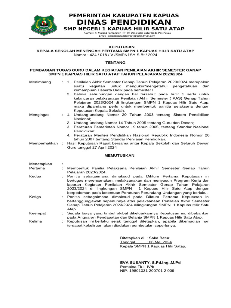 SK Pas 2023-2024 Semester Genap | PDF