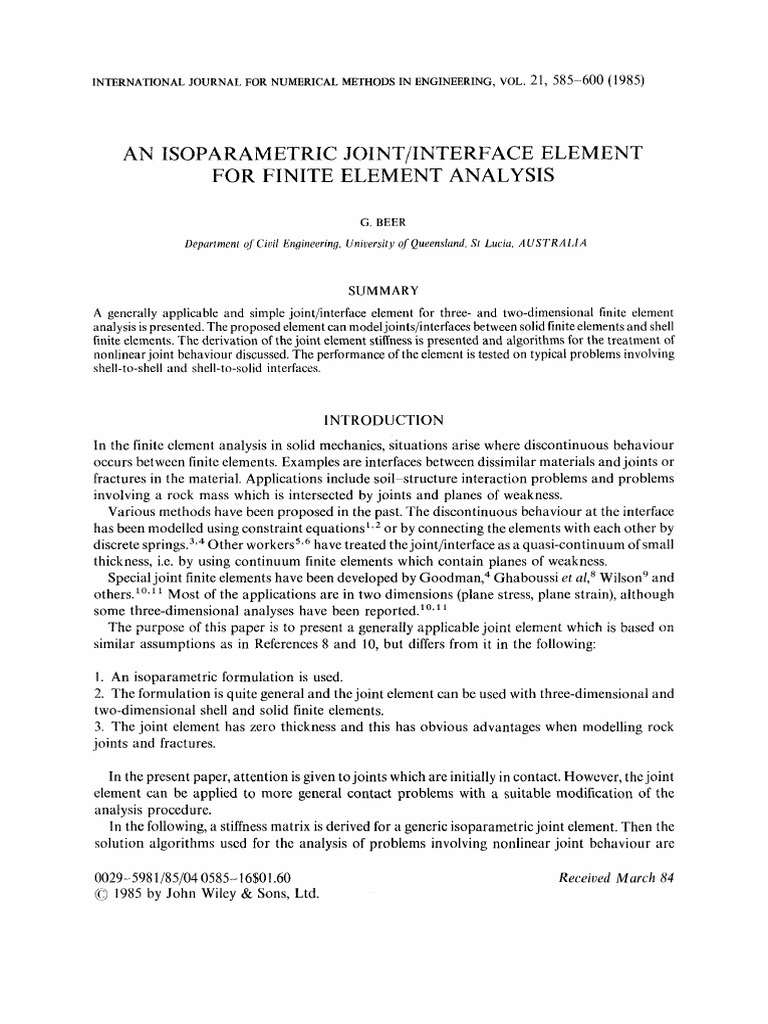 Numerical Meth Engineering - April 1985 - Bfer - An Isoparametric Joint Interface Element For ...