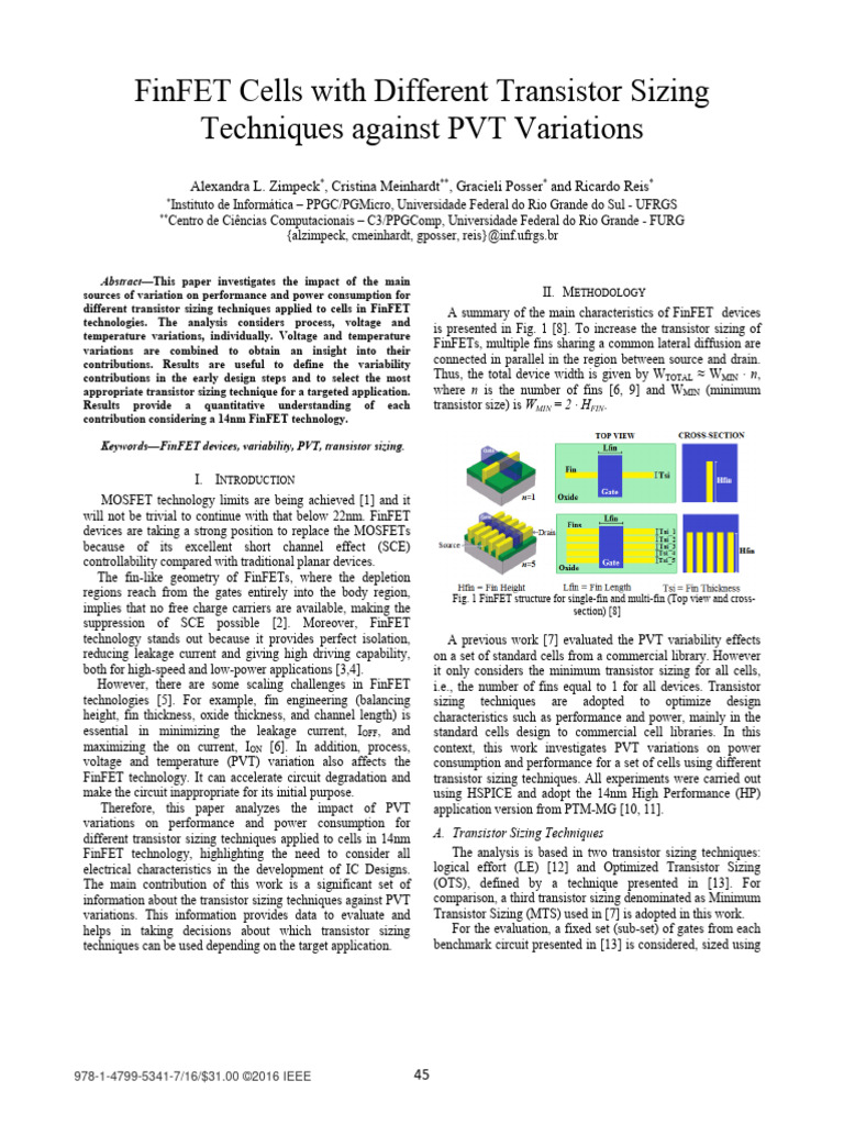 FinFET Cells With Different Transistor Sizing Techniques Against PVT Variations | PDF ...