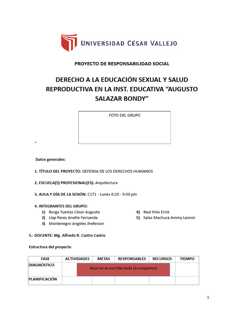 Esquema - Proyecto - Promoción de DDHH | PDF | Educación sexual | Metodología de encuesta