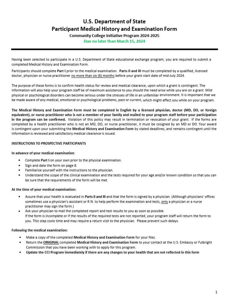CCI Program AY 2024-2025 Medical Form FINAL 7 | PDF | Physical ...