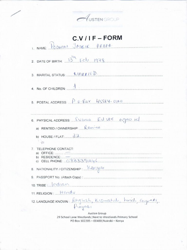 Poonam Interview Form | PDF