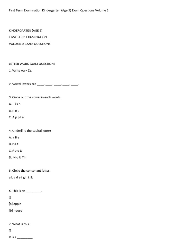 KG 1 First Term Exam Questions PDF | PDF | Satan | God