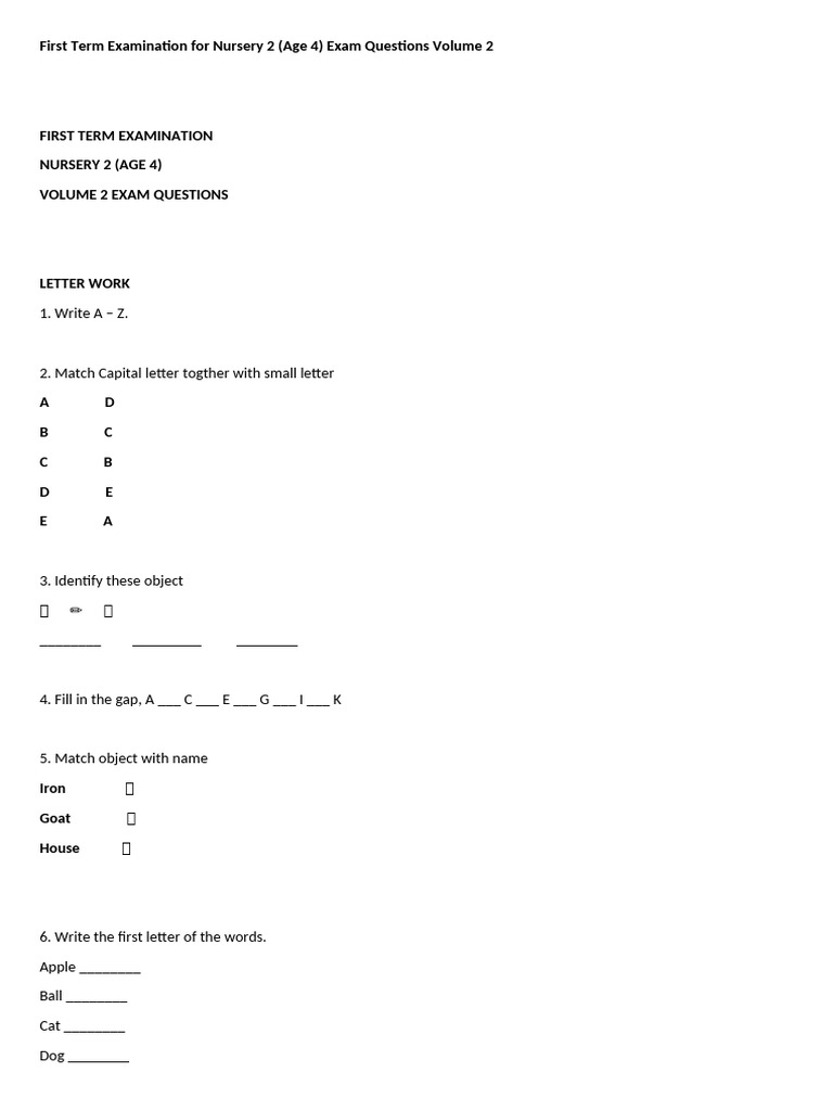 Examination Questions For Nursery 2 First Term | PDF | Jesus