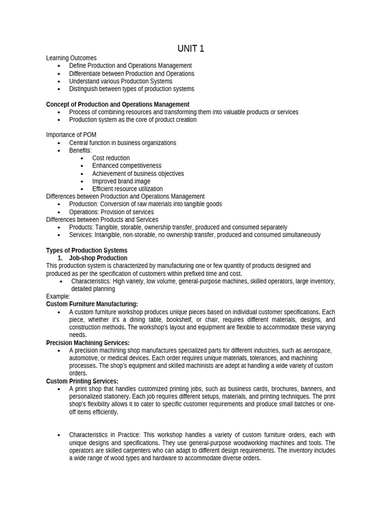 Pom Unit 1 Summarised Notes | PDF | Oil Refinery | Breads