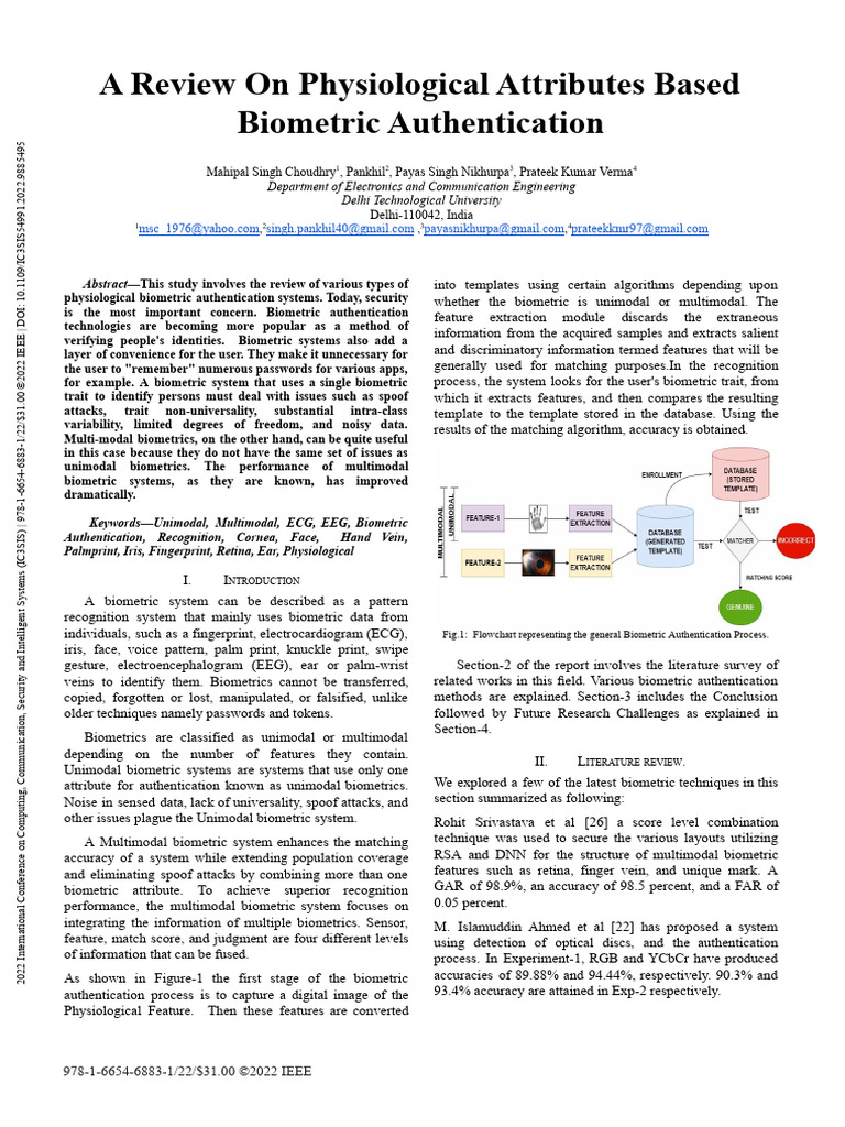 A Review On Physiological Attributes Based Biometric Authentication ...