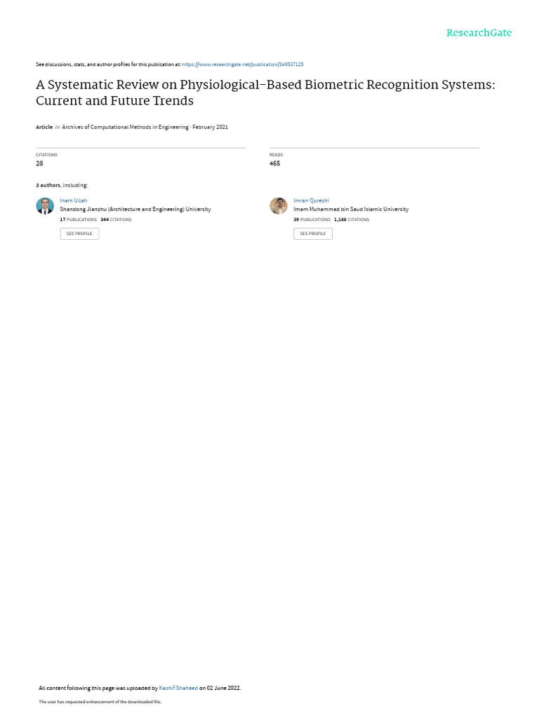 A Systematic Review On Physiological-Based Biometric Recognition ...