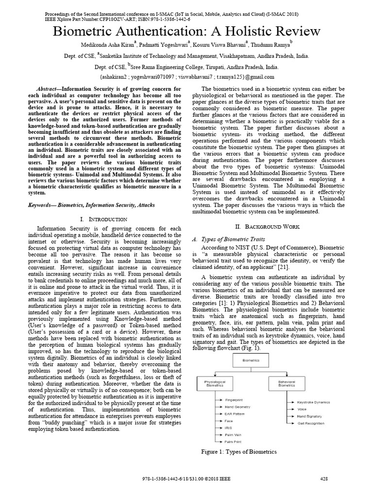 Biometric Authentication A Holistic Review | PDF | Biometrics | Fingerprint