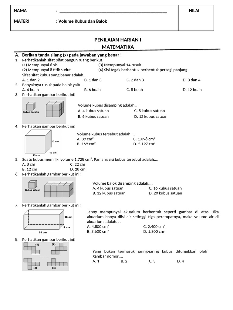 PH MTK 1 - Volume Kubus Balok | PDF
