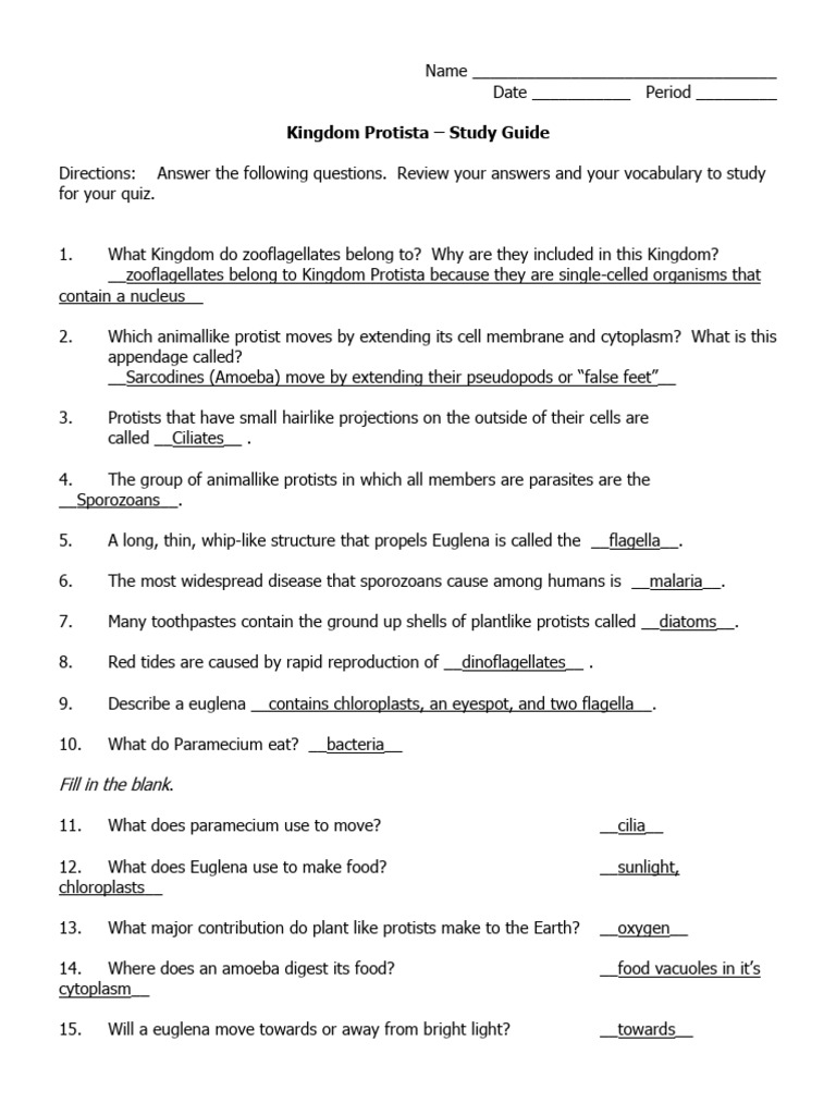 Kingdom Protista Study Guide | PDF | Vacuole | Organisms