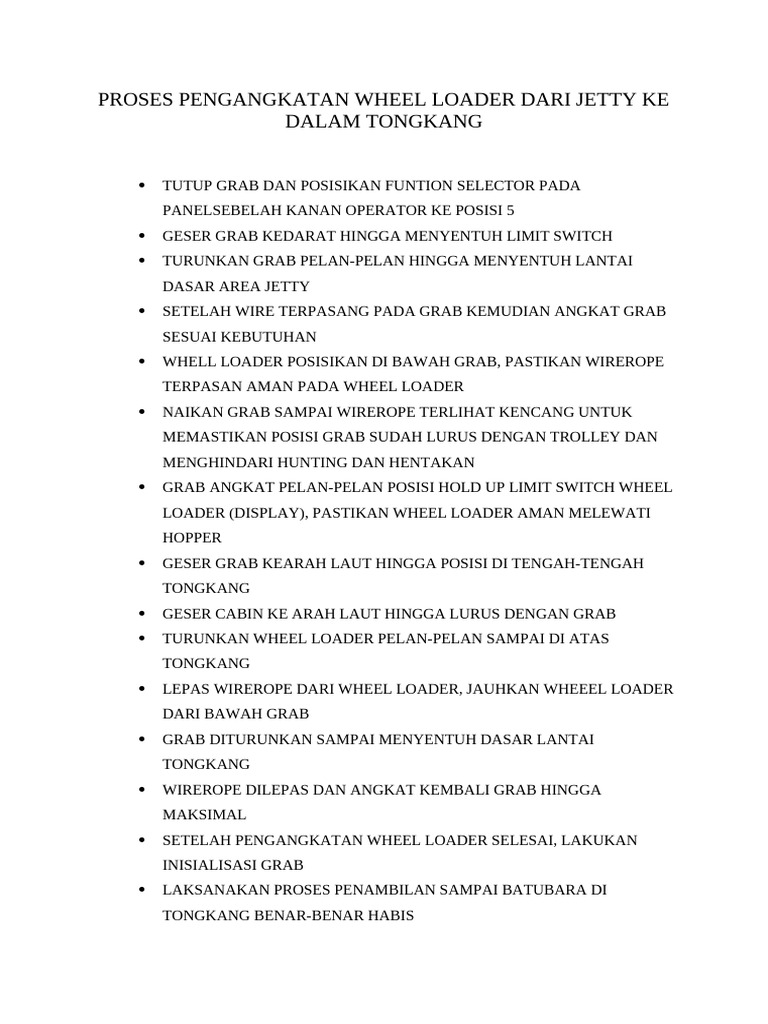 08 PROSES PENGANGKATAN WHEEL LOADER DARI AREA JETTY KE DALAM TONGKANG | PDF