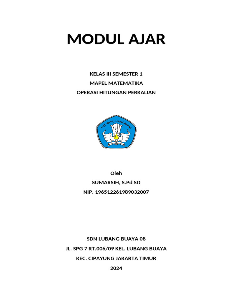 Modul Ajar-Matematika Kelas 3-Sumarsih | PDF
