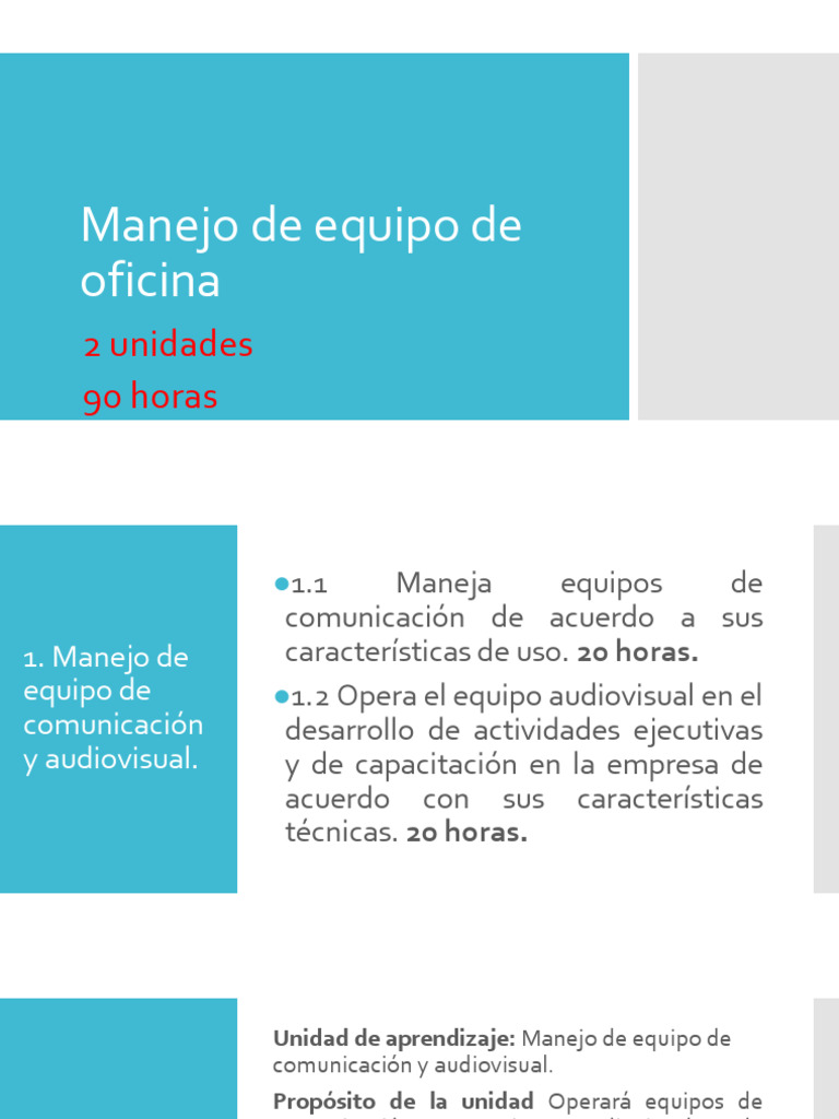 Manejo de Equipos de Oficina y Audiovisuales | PDF | Asistente personal ...