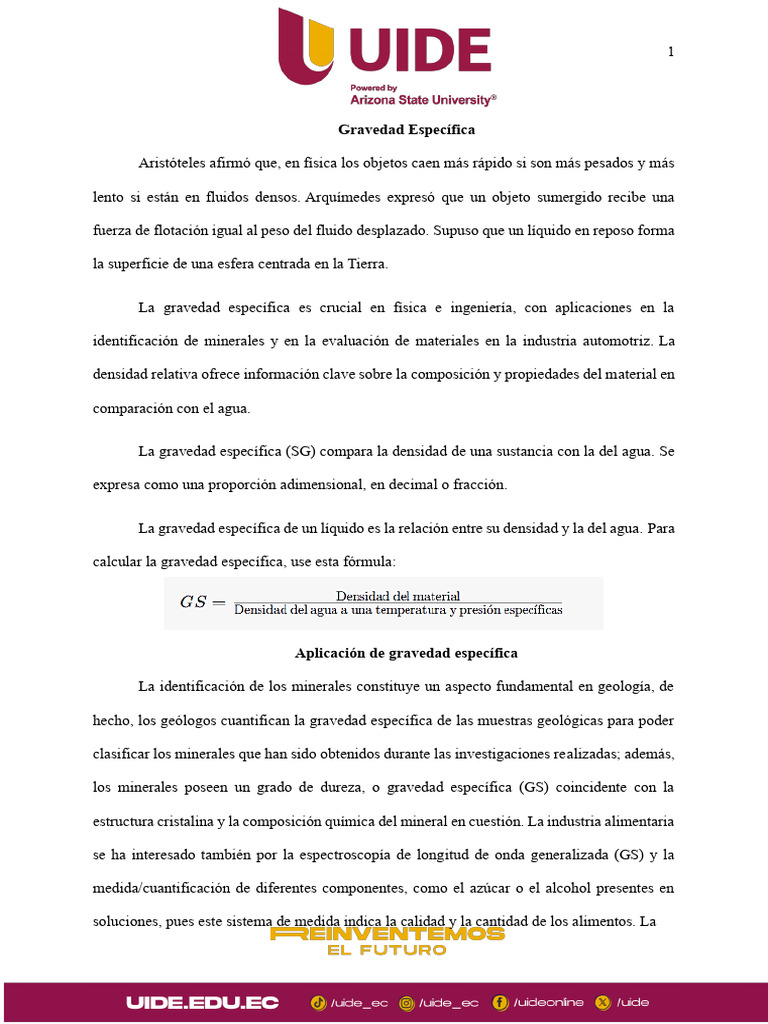 Gravedad Específica | PDF | Densidad | Agua