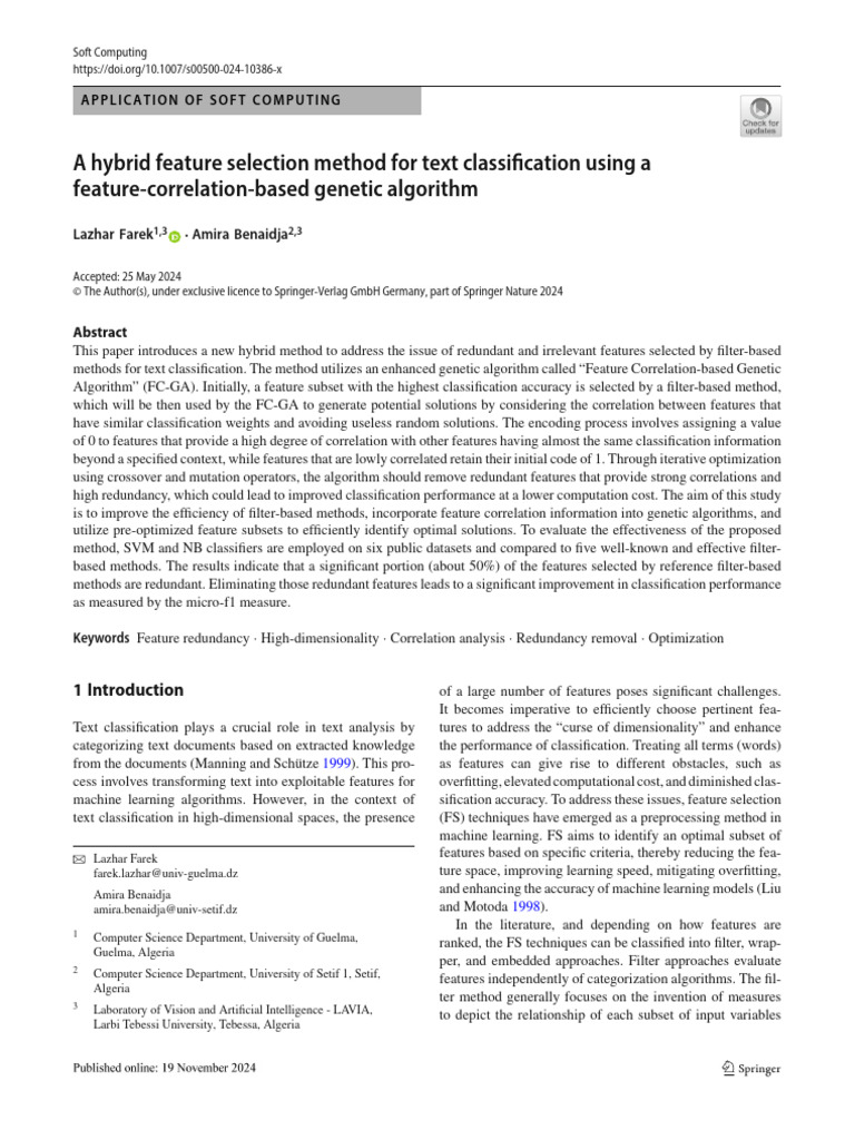A Hybrid Feature Selection Method For Text Classification Using A