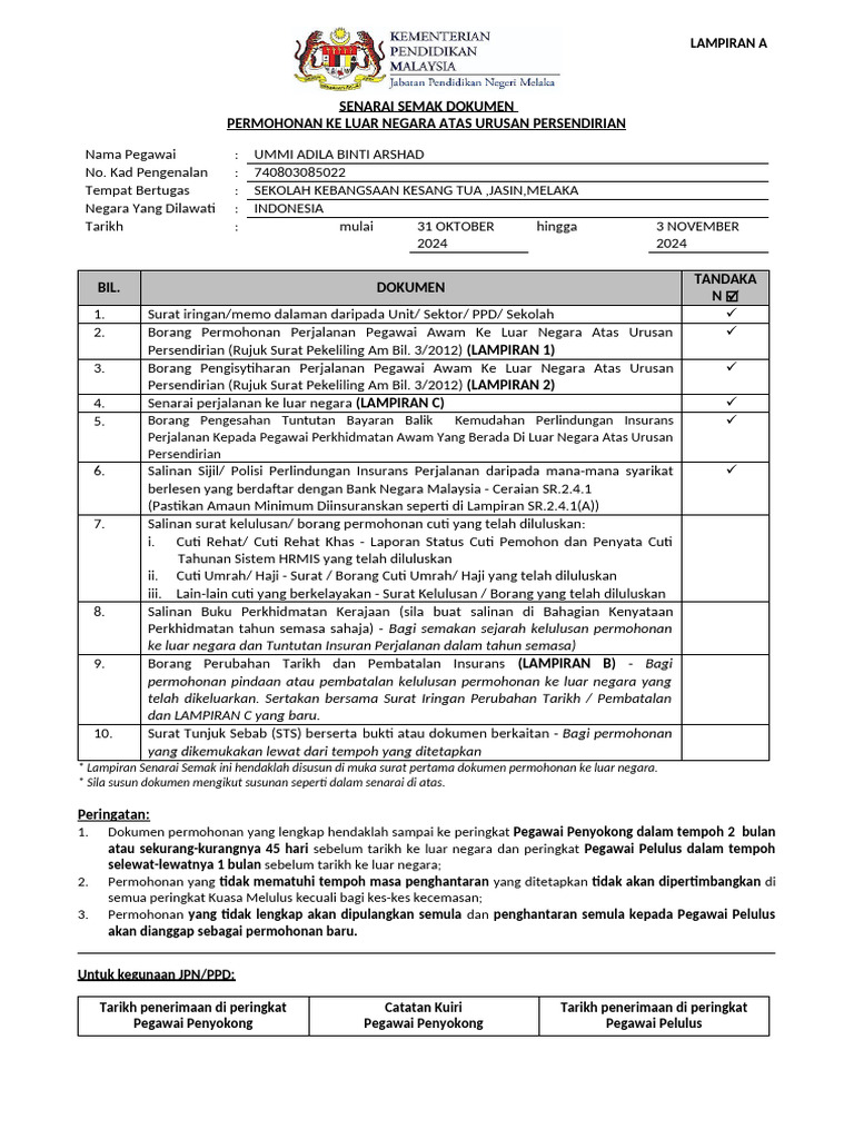 Borang Dan Senarai Semak Permohonan Keluar Negara | PDF