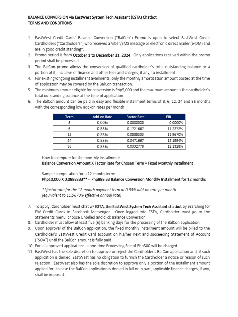 Balance Conversion Promo Terms and Conditions - 3 Mos at 0.00% | PDF ...