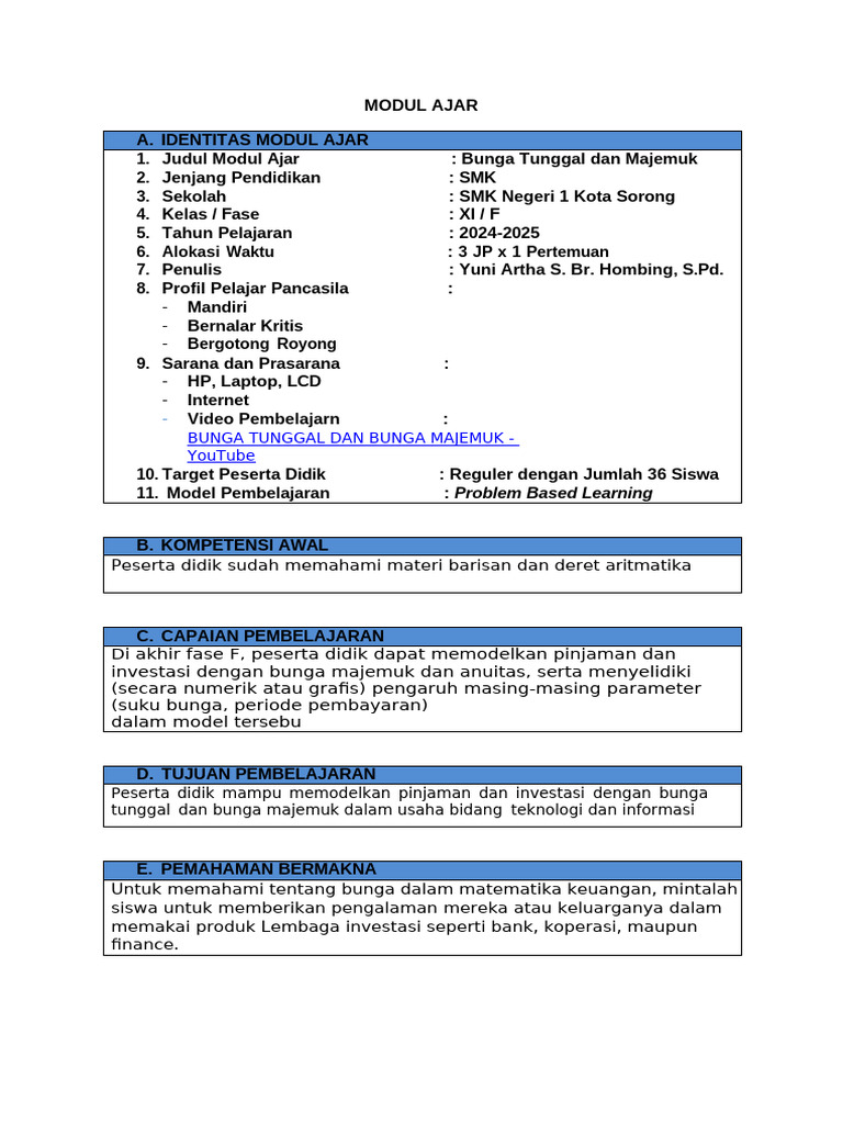 MA BUNGA TUNGGAL - MAJEMUK Supervisi YI 2024 | PDF