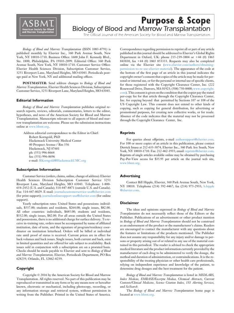 Masthead (Purpose and Scope) Ybbmt | PDF | Elsevier | Copyright