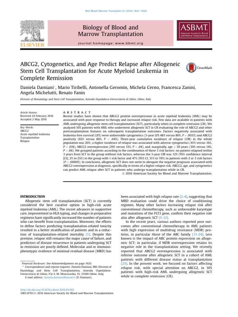 ABCG2, Cytogenetics, and Age Predict Relapse After | PDF ...