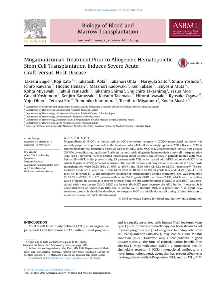 Mogamulizumab Treatment Prior To Allogeneic Hemato | PDF ...
