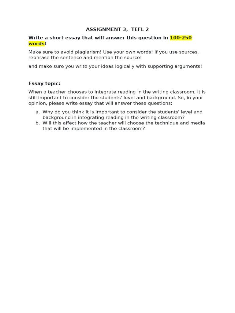 Assignment 3-TEFL 2 | PDF