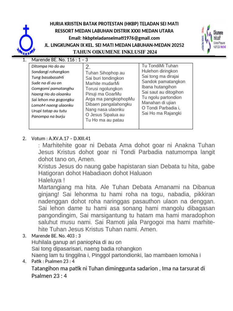 Tata Ibadah Bahasa Batak | PDF